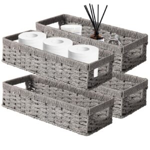 airsnigi 4 pack wicker storage baskets, toilet basket tank topper wicker storage basket for shelves, decorative basket for organizing pantry bathroom toilet tank (one section) (grey)