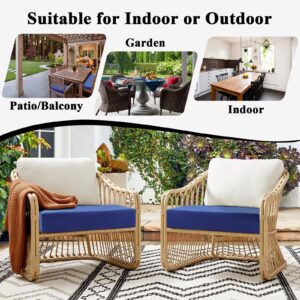 Topotdor Outdoor Chair Cushions for Patio Furniture, Waterproof Patio Chair Cushions Set of 2, Indoor/Outdoor Round Corner Chair Seat Cushion with Ties, 17"x16"x2", Blue