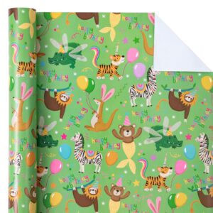 WRAPAHOLIC Animal Kids Birthday Wrapping Paper Roll - Mini Roll - 17 Inch x 33 Feet - Baby Animal Birthday Design, Perfect for Birthday, Party, Holiday