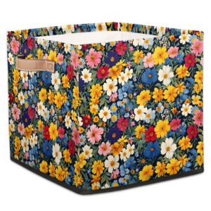 tulimet flower colorful 13 in cube storage bin fabric storage cubes organizer with handles, foldable decorative cube basket for organizing, clothes, closet, shelves