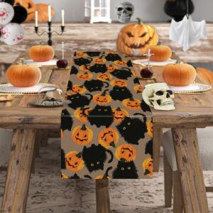 Halloween Table Runner Black Cat Pumpkins Seasonal Kitchen Dining Table Home Outdoor Party Decorations 13x72 Inch