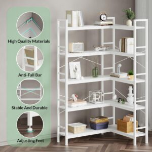 Lazyvan White Corner Bookshelf,5 Tiers Corner Shelf with Open Storage,L Shaped Shelves for Home Office,Living Room,Bedroom