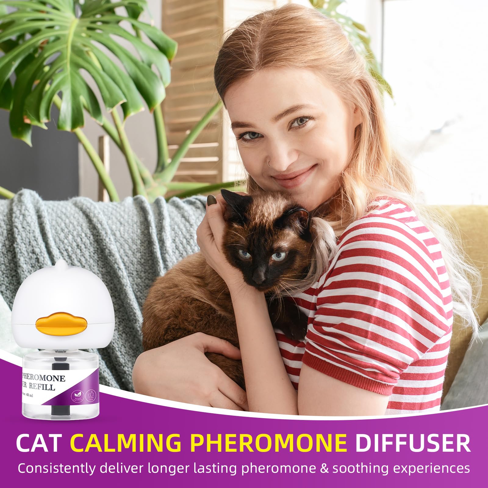 G · PEH Cat Pheromones Calming Diffuser, 2 Pack Premium Pheromone Diffuser for Cats, Cat Calming Diffuser with 2 Diffuser + 2 Refill 48ml Vial Relieve Anxiety Stress for Cats Calm for 60 Days