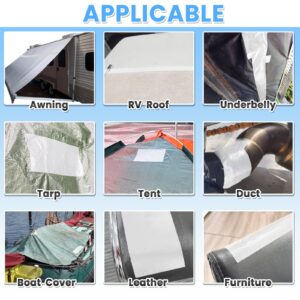 Waterproof Repair Tape for Fabric, Awning, RV Roof, Underbelly, Tarp, Tent, Sail and Boat Cover Outdoor Repair Patch, Heavy Duty, UVproof, Multipurpose White