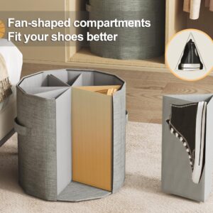 Vailando Shoe Organizer for Closet - Cylindrical Shoe Storage Organizer with Adjustable Dividers for Closet, Foldable, Gray, 2-Pack