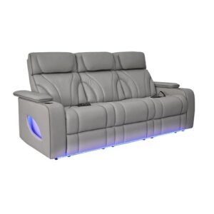 armen living octavia modern zero gravity power reclining heated massage sofa, 86" wide, silver and gray top grain leather