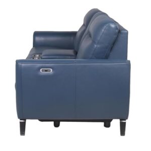 BOWERY HILL Ocean Blue Top Grain Leather Power Reclining Console Loveseat