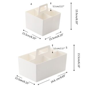 HUIFACAI Square Rectangular Stackable Desktop Storage Organizer Divided Basket Bin 4 Compartments 5 Compartments Adjustable Partition Storage Box With Handle, White, 5 points