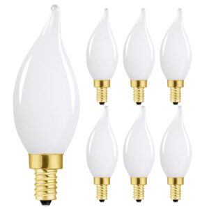 duoled e12 candelabra led bulb 60 watt, frosted candelabra led light bulbs, dimmable chandelier light bulbs for vanity, 2700k warm white bulbs, 6w equal 60w, bent tip small base type b bulbs, 6 pack