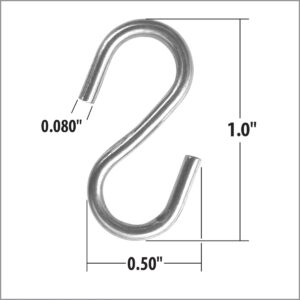 Clip Strip 100 Pack S Hooks, 1" S Hooks for Hanging Plants, Kitchen Utensils, Clothes, Jewelry, Keys, DIY Crafts, Signs and Displays in Retail Stores, SH-100