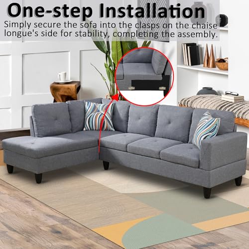 LostCat Sectional Sofa with Chaise, 97" W Modular Sectional Sofa, Modular Couch with Storage Ottoman, L Shaped Sofas & Couches, Linen U Shaped Sectional Couches for Living Room Furniture Sets, Grey