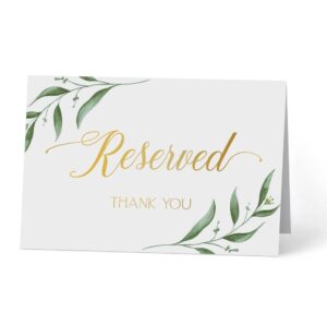 reserved table signs(4x6 inch, 20 pcs), reserved table tent card for wedding, double sided reserved table signs,greenery reserved signs for party restaurant -ydc01