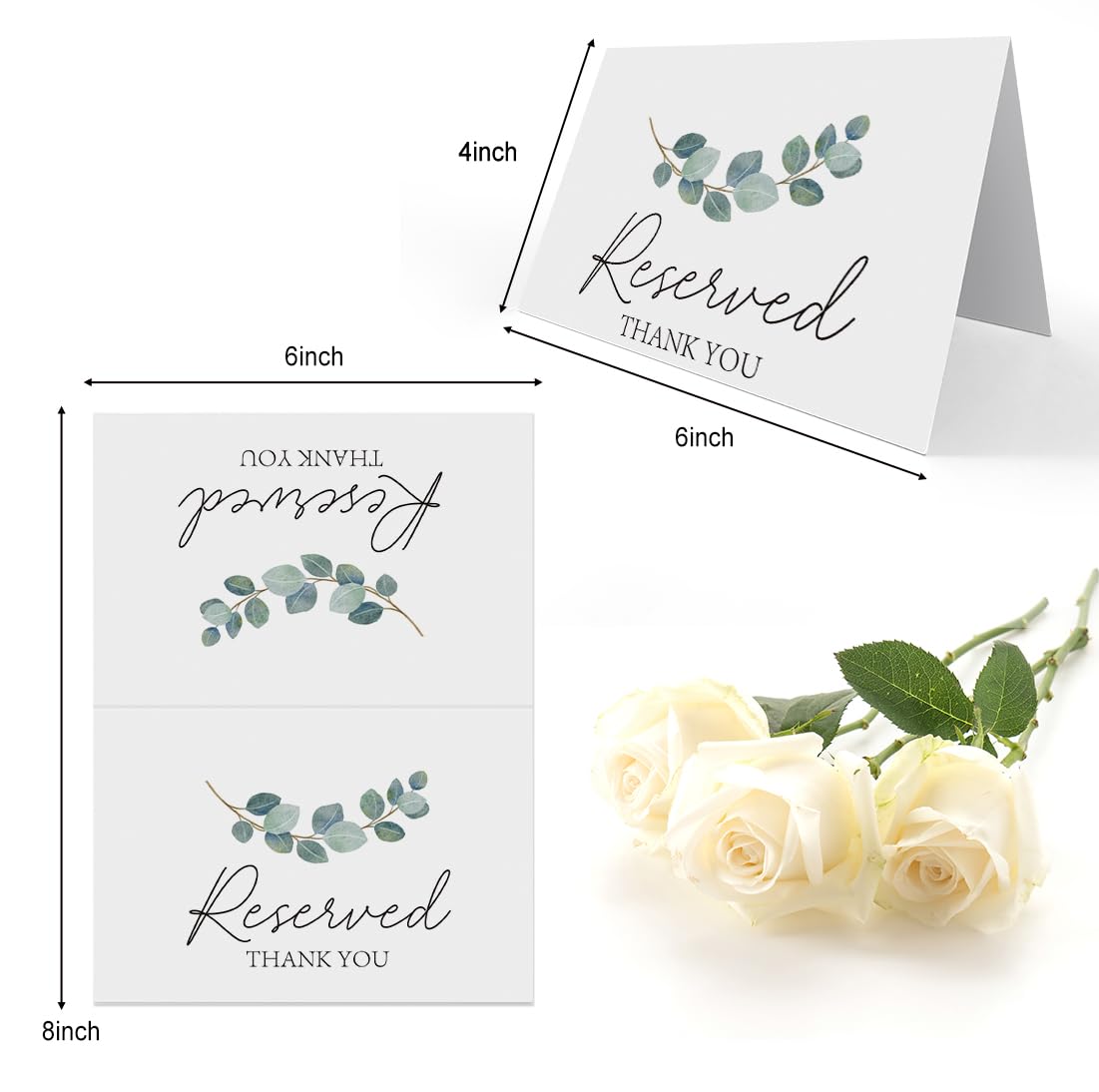 Reserved Table Signs(4x6 Inch, 20 PCS), Reserved Table Tent Card for Wedding, Double Sided Reserved Table Signs,Greenery Reserved Signs for Party Restaurant -YDC04