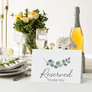 Reserved Table Signs(4x6 Inch, 20 PCS), Reserved Table Tent Card for Wedding, Double Sided Reserved Table Signs,Greenery Reserved Signs for Party Restaurant -YDC04