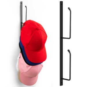 buksuk hat rack for baseball caps (2-pack), hat organizer, stainless steel hat organizer for baseball caps, multi-purpose hat hooks for wall, hat hanger strong adhesive/wall drilled (black)