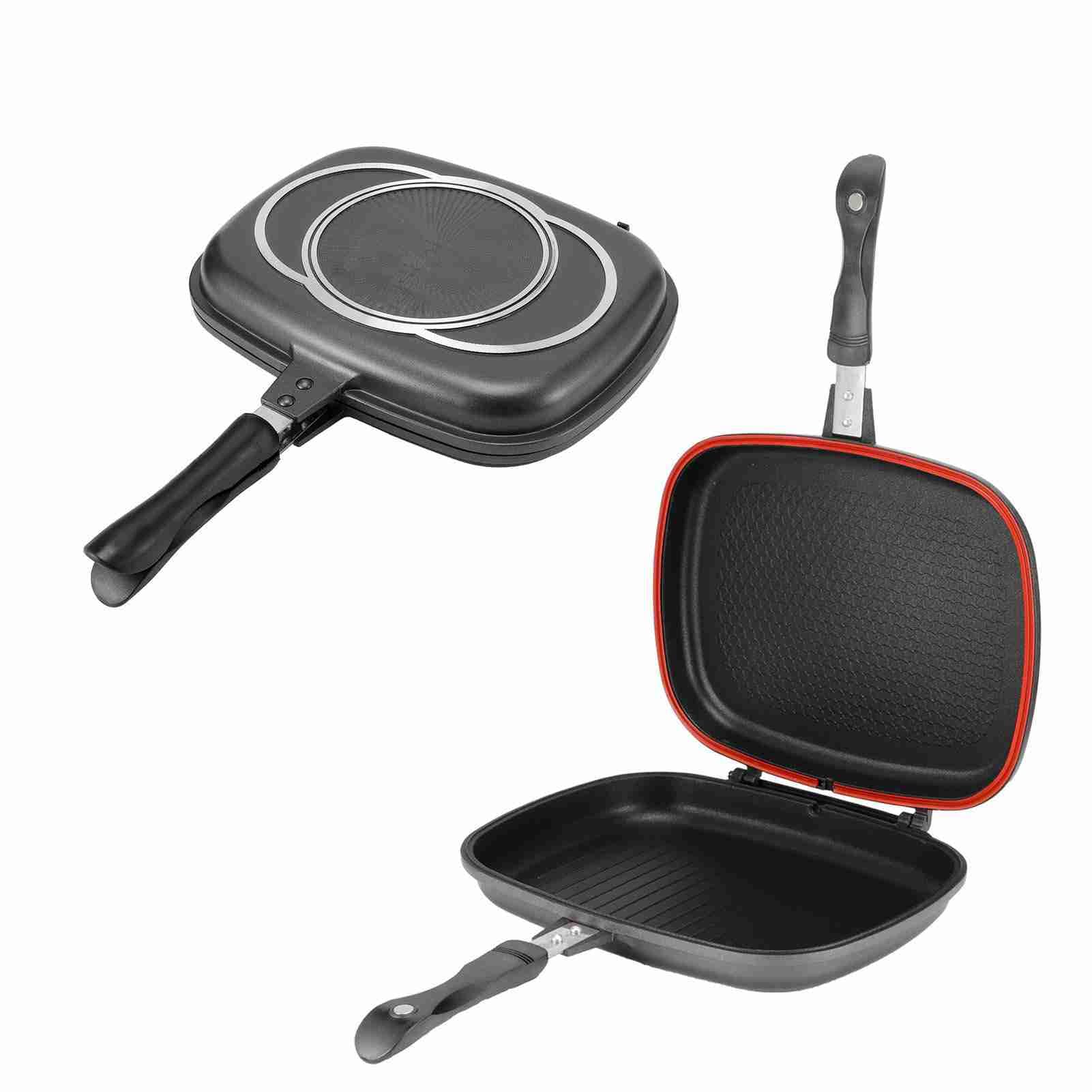 shenruifa Grill Pan Frying Double Side Portable Anti Burn Handle Kitchen Supplies Grill Pot 12.6in