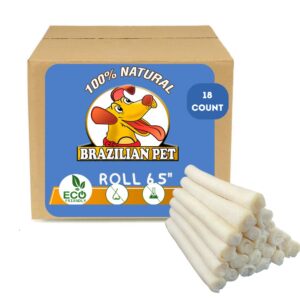 brazilian pet natural treats rawhide rolls dog chews bones 6.5" (18 count) for pups and small dogs