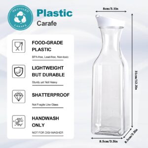 Set of 4 Plastic Carafe with Lid, 50 Oz Carafes for Mimosa Bar, Square Base Juice Containers, Water Bottle, Milk Container, Clear Beverage Containers for Fridge