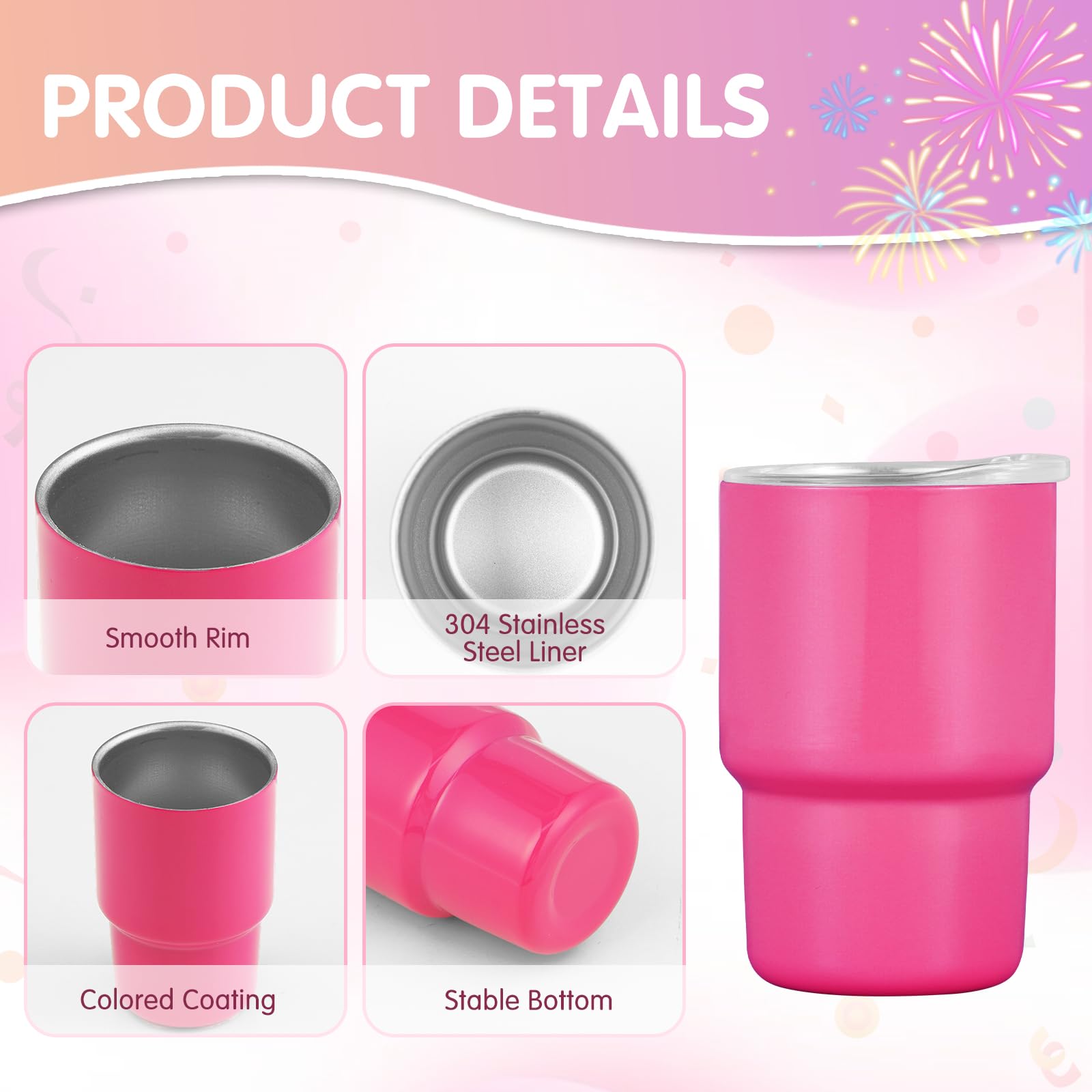 Ktinnead 1pc Mini Tumbler Shot Glass, 3 oz Deep Pink Sublimation Mini Stainless Steel Tumblers for Wedding Party Birthday, Double Wall Mini Insulated Cup for Espresso Whiskey Cocktail