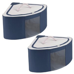 2pcs oxford cloth fan corner storage box,foldable storage bins with lid,corner fabric storage organizer,space saving corner storage container for closet bedroom(navy blue-l)