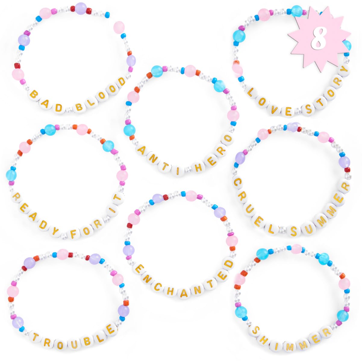 xo, Fetti Party Friendship Bracelets - 8 count | Eras Beaded Party Favor, Goodie Bag, Bachelorette Party, Pearl Bead Concert Decor