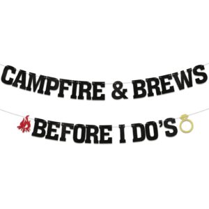 campfire & brews before i do's banner - camp bachelorette party decorations, mountain bach party decor, camping theme party bridal shower party decor black glitter