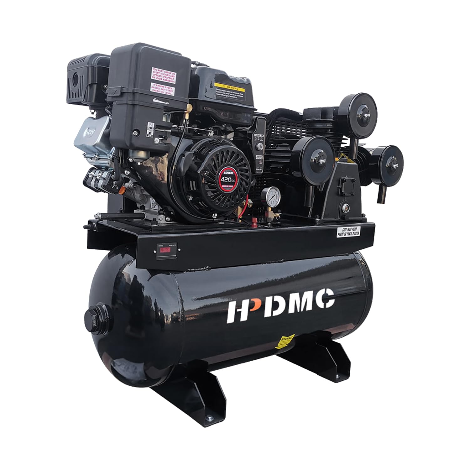 HPDMC 13HP Gas Powered Air Compressor 35CFM Electric Start Gasoline Driven Piston Pump Air Compressed System with 125PSI Max. Pressure and 30 Gal ASME Tank for Workshop, Construction Sites, Machinery