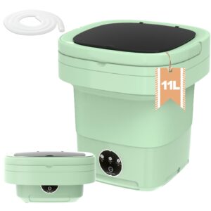 portable washing machine, 11l large capacity, mini foldable washing machine with spin dryer, small collapsible laundry washer for travel, apartment, rv, underwears, socks, baby clothes, green