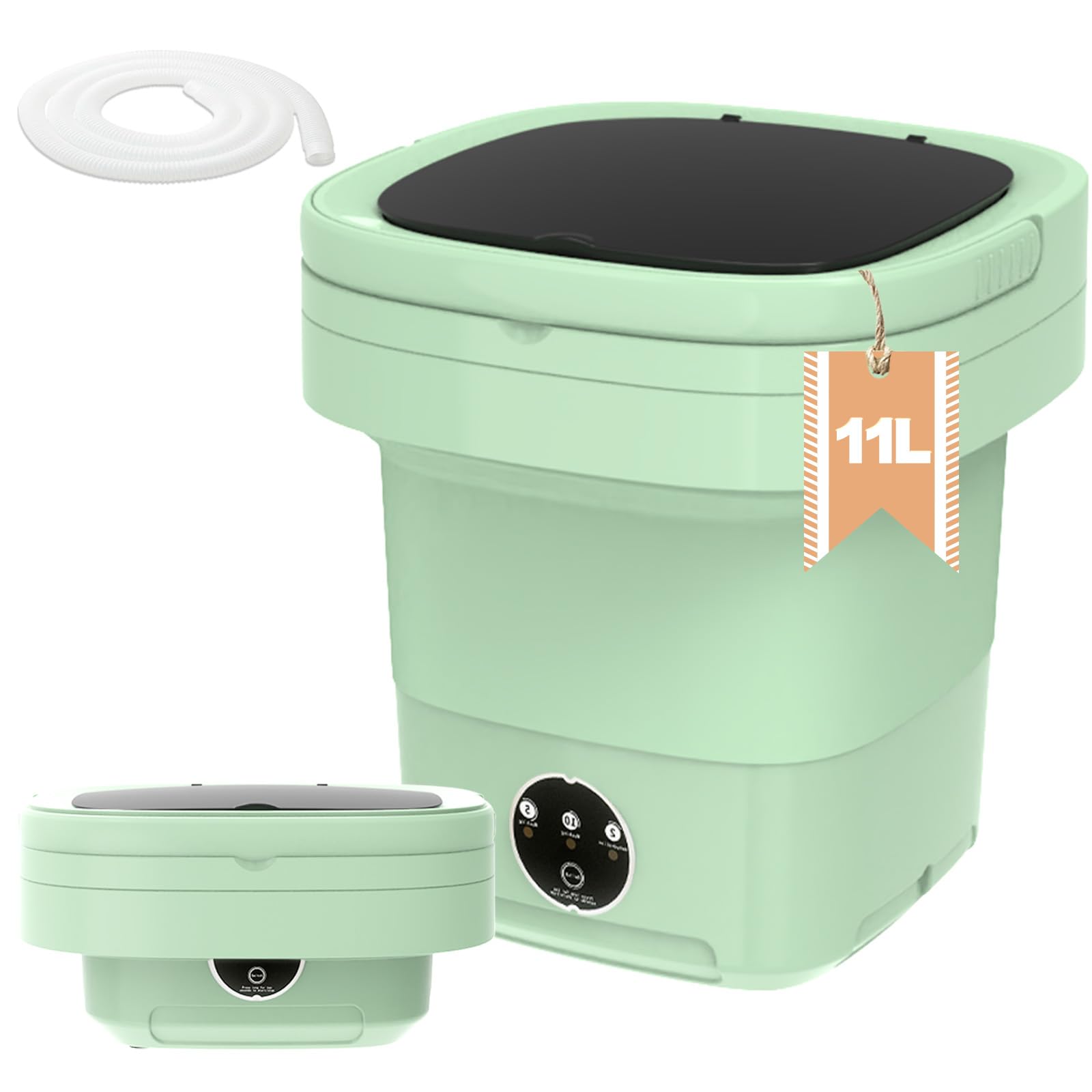 Portable Washing Machine, 11L Large Capacity, Mini Foldable Washing Machine with Spin Dryer, Small Collapsible Laundry Washer for Travel, Apartment, RV, Underwears, Socks, Baby Clothes, Green