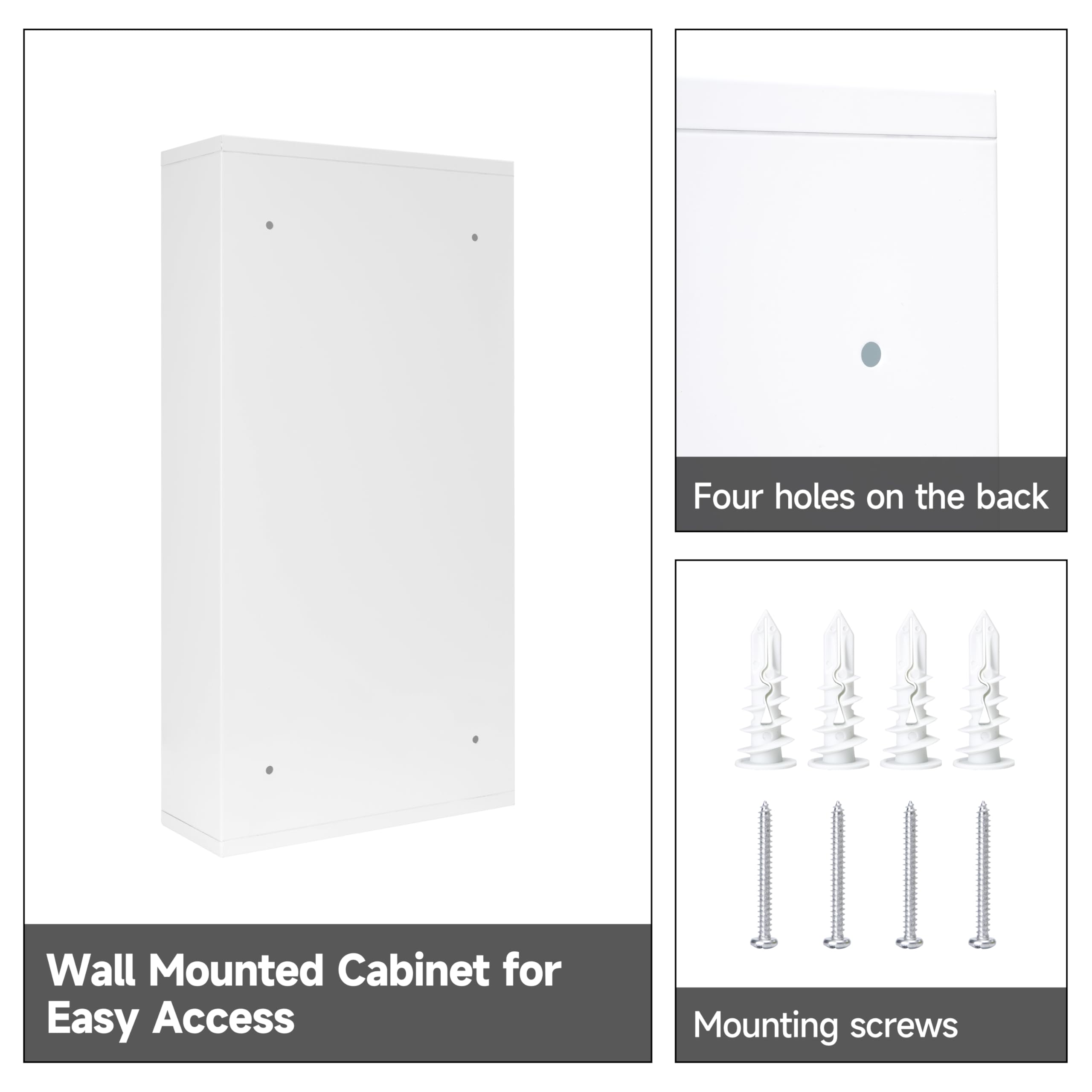 Mount Brook Locking Medicine Cabinet - Wall Mountable Medicine Cabinet with Lock, White Metal Cabinet, Frosted Glass Door with First Aid Cross Sign, 4 Shelves, Magnetic Catch