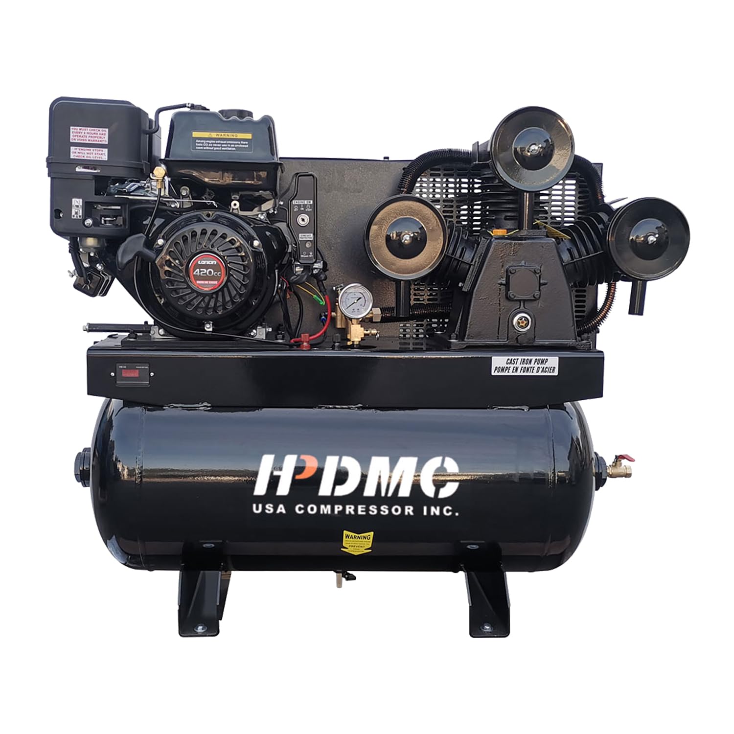 HPDMC 13HP Gas Powered Air Compressor 35CFM Electric Start Gasoline Driven Piston Pump Air Compressed System with 125PSI Max. Pressure and 30 Gal ASME Tank for Workshop, Construction Sites, Machinery