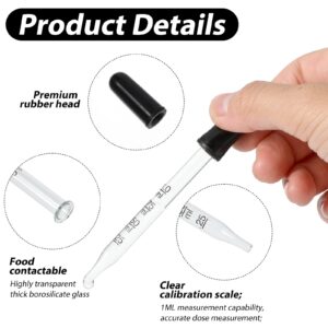 4Pcs 1ml Eye Dropper with Durable Rubber Head, 1ml Glass Dropper with Measurements Bent & Straight Tip, with Cleaning Brush Rubber Head, for Precise Pipette Droppers for Crafts, Essential Oil, Food