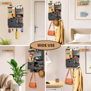 tonchean Key Holder for Wall, Wall Mounted Mail Organizer with 8 Metal Key Hooks and Wallet Holder, Key Hanging Rack with Store Shelf, Drawer, Corkboard, for Home Entryway Decor