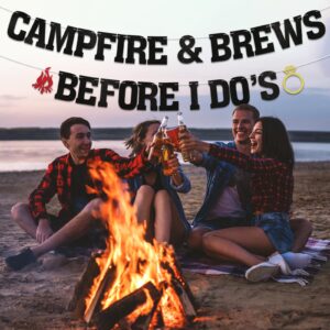 Campfire & Brews Before I Do's Banner - Camp Bachelorette Party Decorations, Mountain Bach Party Decor, Camping Theme Party Bridal Shower Party Decor Black Glitter