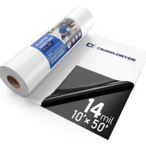 crawl space vapor barrier - 14 mil 10' x 50', vapor barrier for crawlspace encapsulation kit, vapor barrier plastic material, crawlspace liner, heavy duty plastic sheeting, black and white panda film