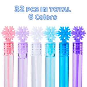 32 Pieces Frozen Bubble Wands,6 Color Mini Snowflake Bubble Wands Kids Party Favors,for Birthday Party,Theme Party,Summer Outdoor Gifts,Christmas Toys,Classroom Prizes