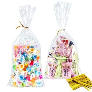 cherodada 6"x 10", 200pcs cellophane treat bags with twist ties for gift wrapping, wrapping candies, cookies, chocolates, popcorn