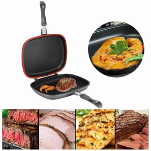 shenruifa Grill Pan Frying Double Side Portable Anti Burn Handle Kitchen Supplies Grill Pot 12.6in