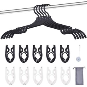 sazfli travel folding hangers, 10-pack, black & white, portable and durable pp+aluminum alloy, space-saving, non-slip design, perfect for travel, camping, and home use