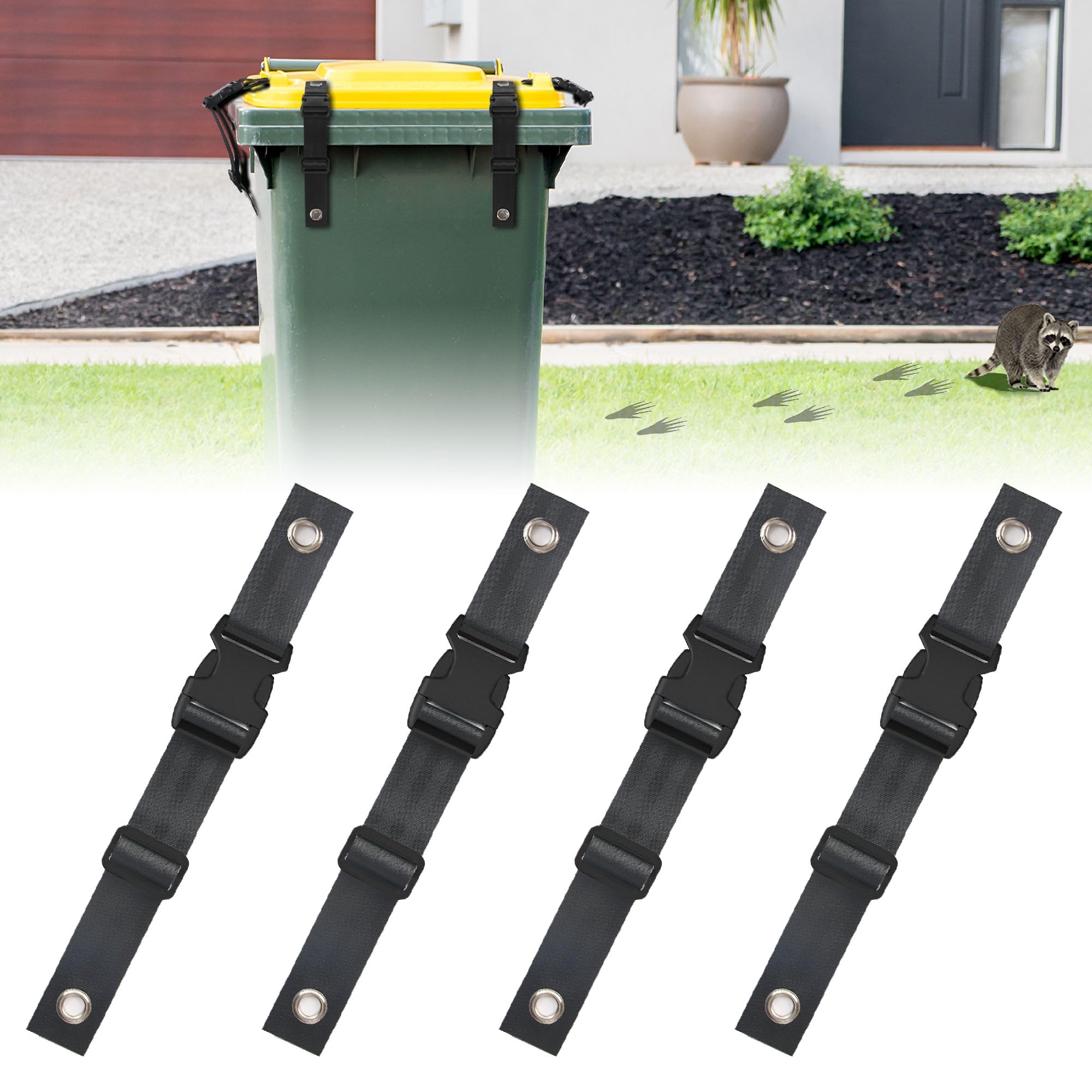 Gadgetzan Trash Can Locks for Animals,Garbage Can Locks for Animals with Adjustable Trash Can Straps and Plastic Buckle,Trash Can Lid Lock Outdoor Keep Raccoon and Bear Out of Trash Bin(4 Pcs)