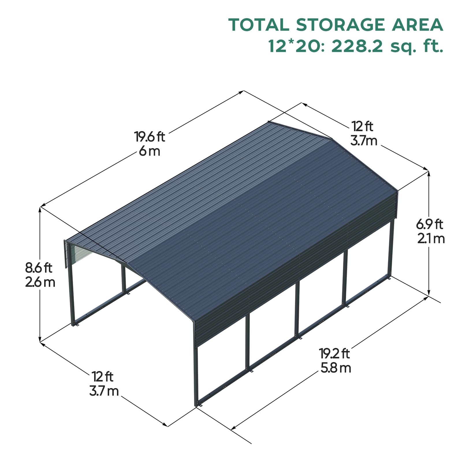 12x20FT Metal Carport,Heavy Duty Car Port with Reinforced All-Metal Frame,Galvanized Steel Outdoor Garage for Snow,Waterproof Car Shelter for Pickup, Boat,Car,Tractors