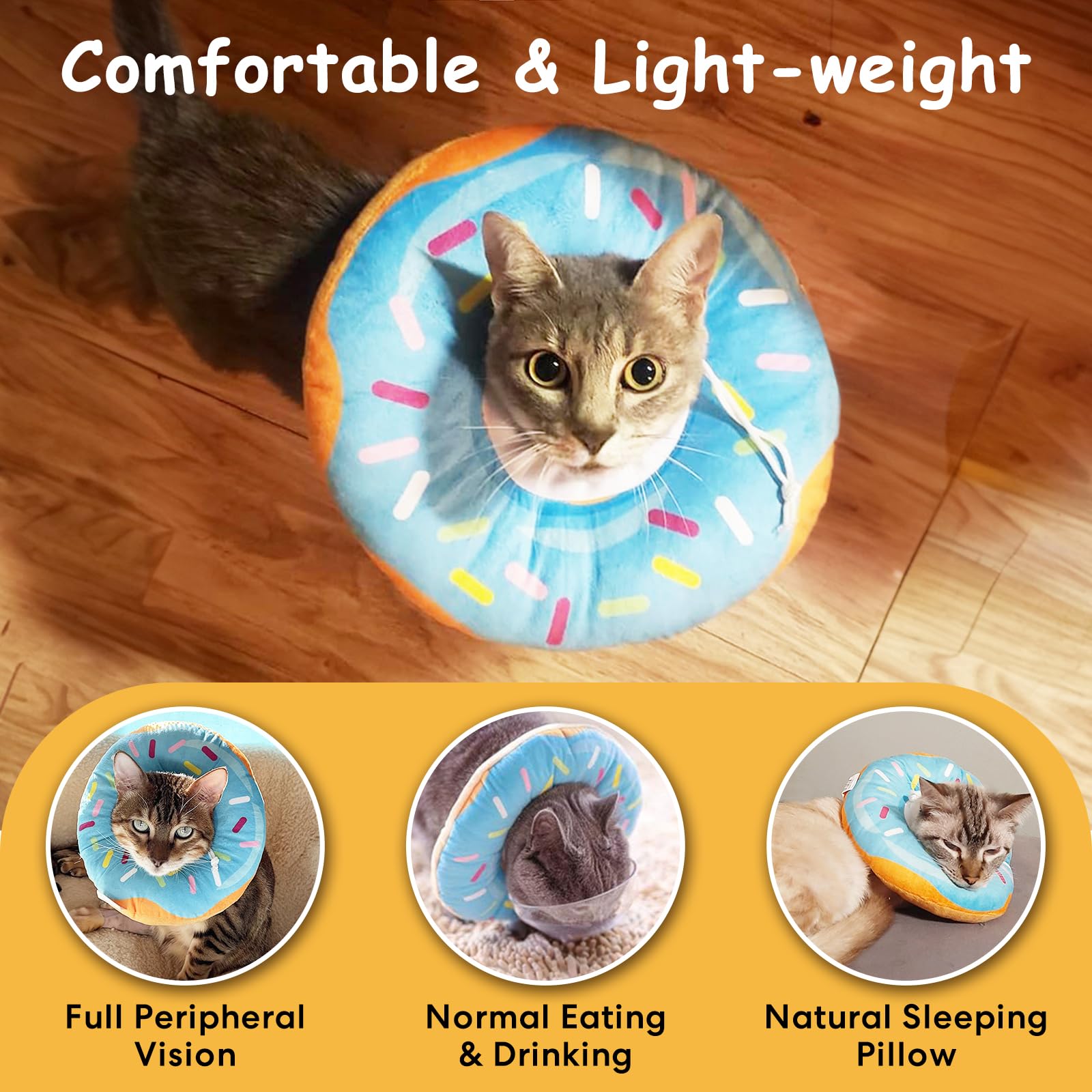 Cat Cone Collar Soft, Cat Donut Collar, Adjustable Cat Surgery Collar for Wound Healing, Elizabeth Collars are Suitable for Cats, Kittens, Puppies, Puppies After Surgery (Blue, M)