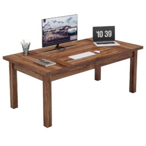 Tribesigns 70 Inch Large Desk, Wood Farmhouse Office Computer Desk Writing Study Desk for 1-2 Person, Executive Desk with Thickened Frame and Board