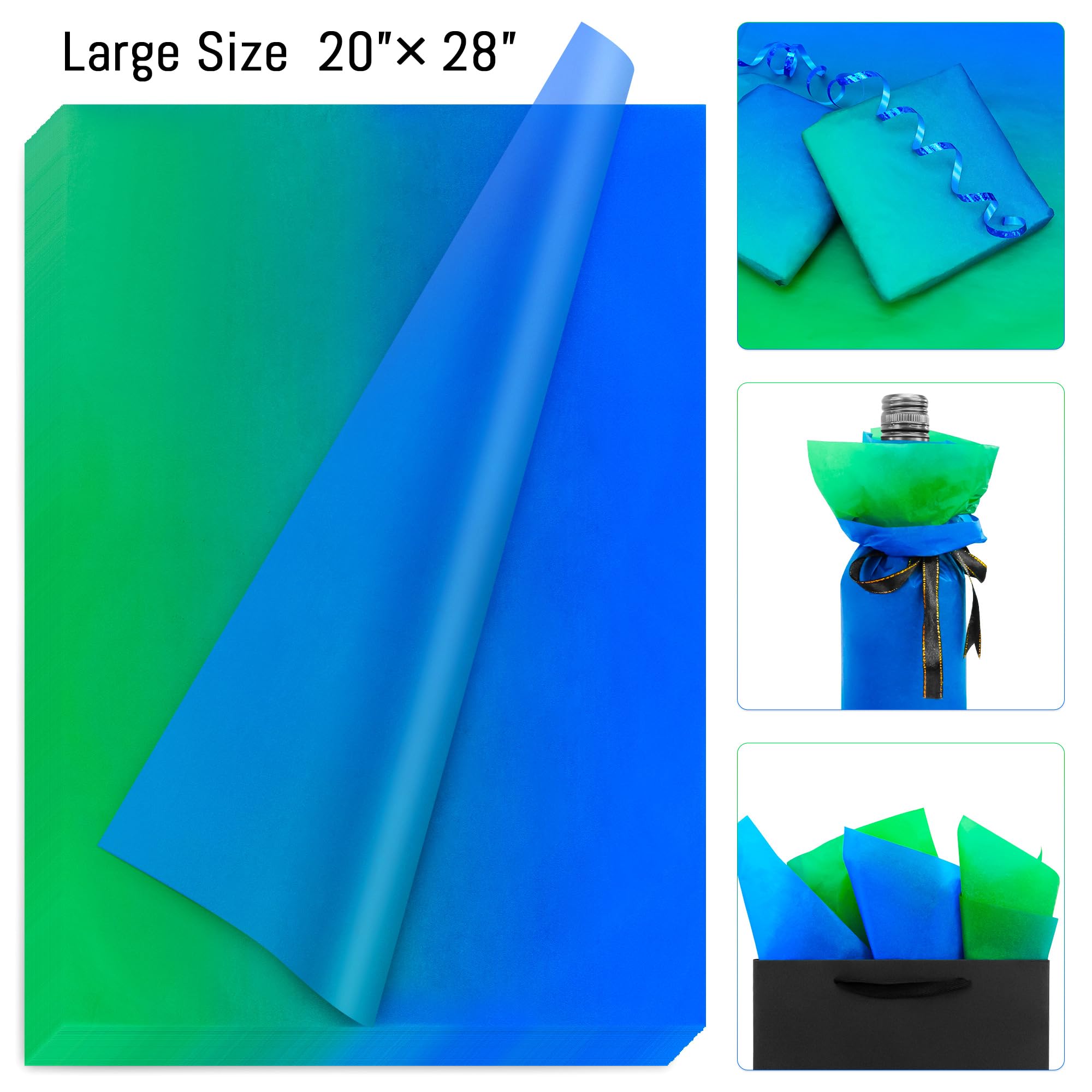 MR FIVE 30 Sheets Large Size 20"x 28" Blue and Green Gradient Tissue Paper Bulk,Gradient Tissue Paper for Gift Bags,Blue and Green Gift Wrapping Tissue Paper for Baby Shower Birthday Weddings