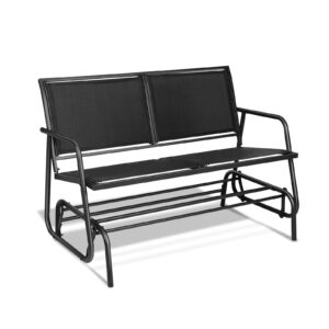 suncrown outdoor 2-person glider bench, patio swing rocking chair, loveseat, rocker with powder coated steel frame, textilene fabric for backyard, garden, porch, deck(black)