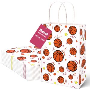 shindel 16pcs basketball goodie bags, party favor bags with handles paper bags for gift weddings sports themed party 5.5" x 2.8" x 8"