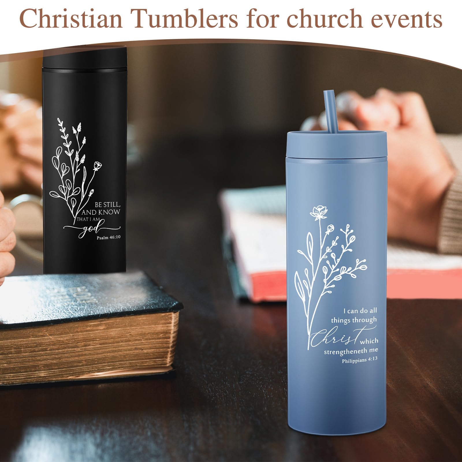 Teenyyou 10 Pcs Christian Tumbler Gifts for Women Christmas Bible Verse Skinny Cups for Pastor 16 oz Plastic Religious Cups with Lids Straws Church Gifts for Men Sunday School Teacher (Aesthetic)