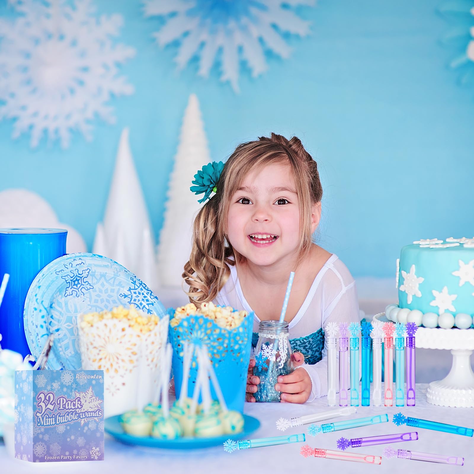 32 Pieces Frozen Bubble Wands,6 Color Mini Snowflake Bubble Wands Kids Party Favors,for Birthday Party,Theme Party,Summer Outdoor Gifts,Christmas Toys,Classroom Prizes