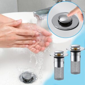 Bathroom Sink Stopper Hair Catcher, 2Pcs Stainless Steel Floor Drain Filter Up Sink Drain Strainer with Removable Filter Basket for Washbasins, Bathtubs, 2.4x3.1in