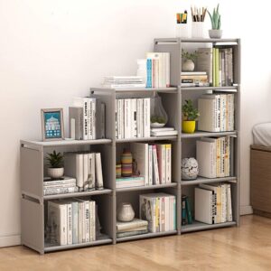 oppsdecor 9 cube bookshelf diy bookcase adjustable home office book organizer shelves cabinet (gray)